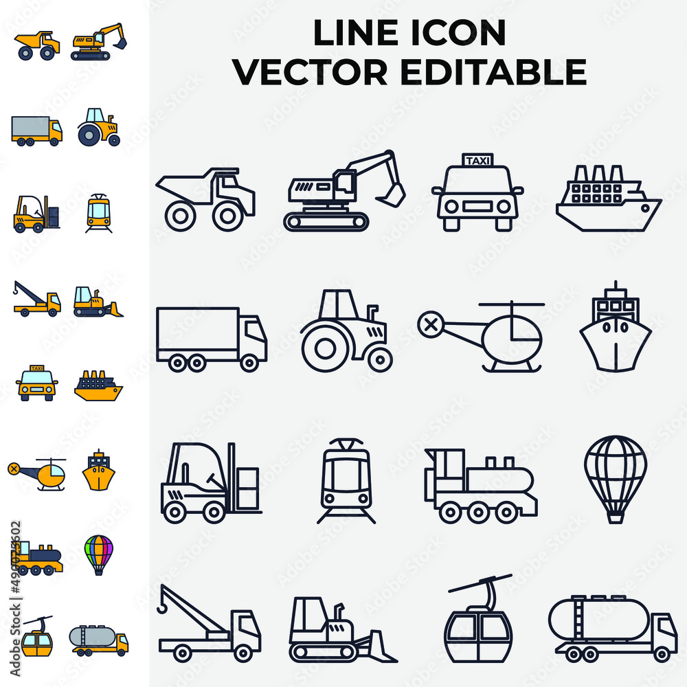 Transport, heavy duty machines set icon symbol template for graphic and ...