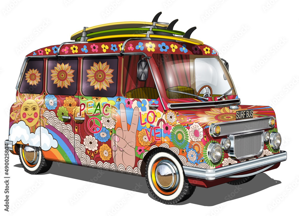 Retro surf bus isolated on white background. Stock Vector | Adobe Stock