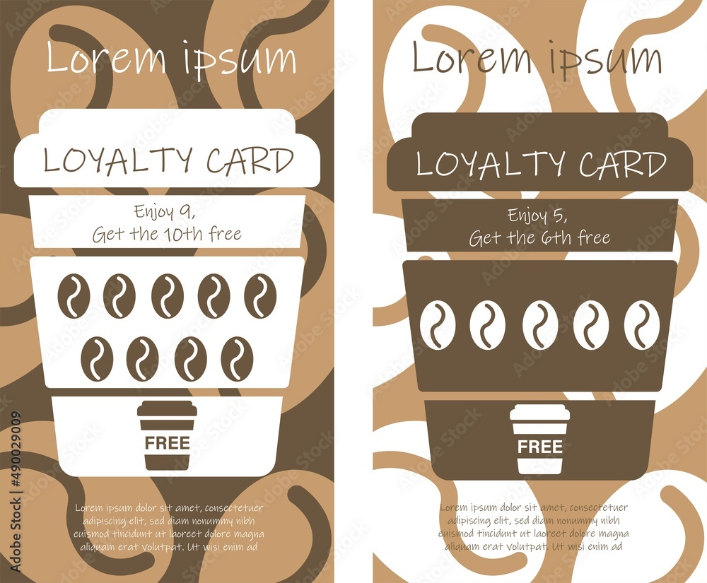 Vecteur Stock Coffee loyalty card template to print with coffe cup ...