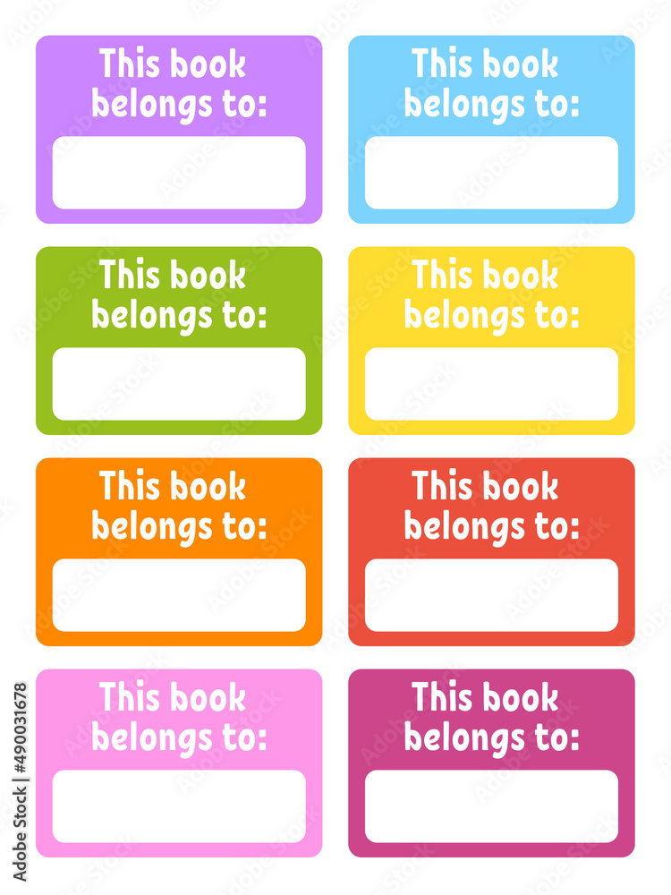School labels for books and notebooks. Bright stickers. Rectangular ...