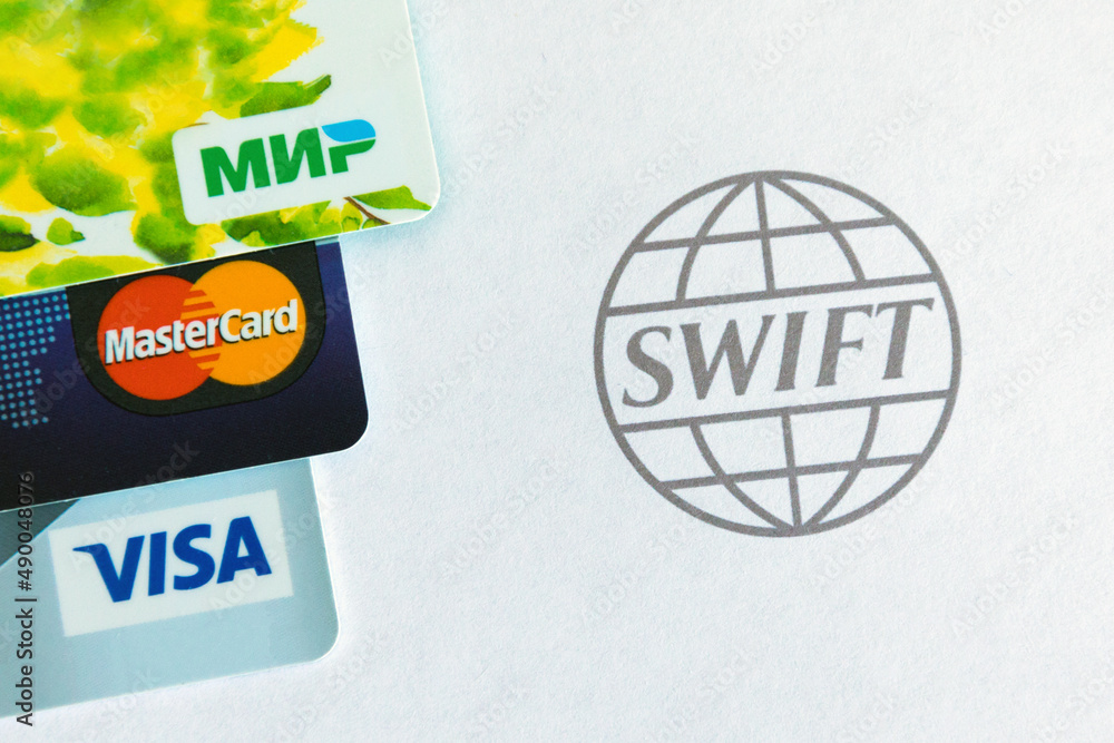 March 1, 2022 - Saint-Petersburg, Russia. Disabling Russia from Swift ...