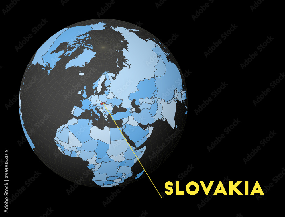 Slovakia on dark globe with blue world map. Red country highlighted ...