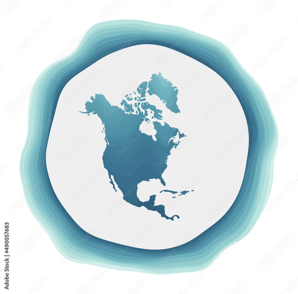 North America logo. Badge of the continent. Layered circular sign ...