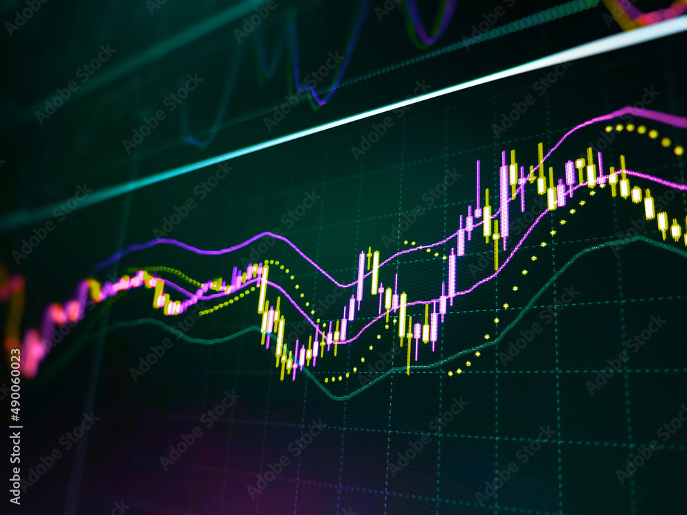 Pads with color diagrams and color shining on background. Financial ...