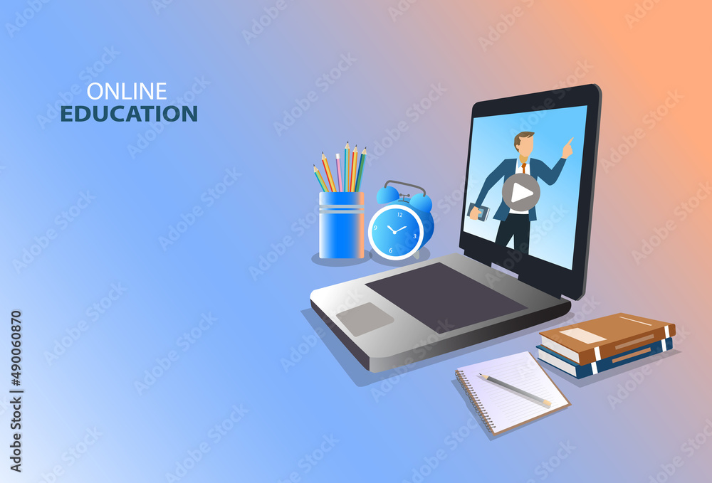 Digital Lecture Online Study Blank Paper and Graduation Cap on Mobile ...