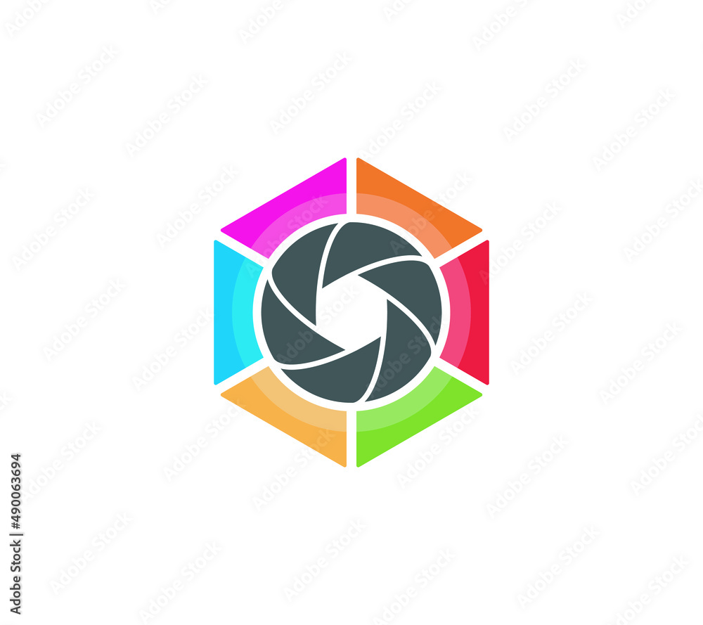 Camera shutter logo design with colorful version on white background ...