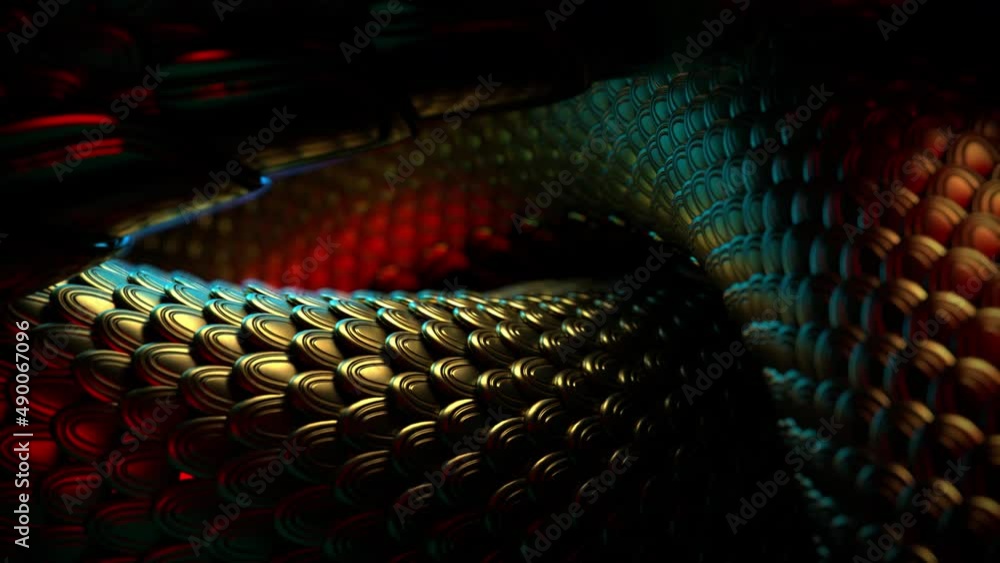 Close up 3D rendering scale of gold chinese dragon is slow slither ...
