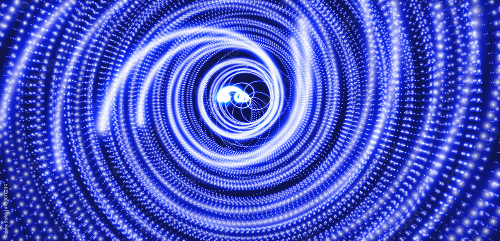 Abstract science or technology background. Array with dynamic particles ...