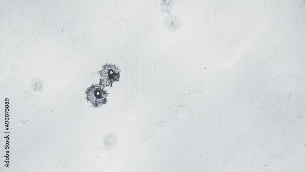 Bullet marks on the steel formed spots and holes deepened. Stock Photo ...