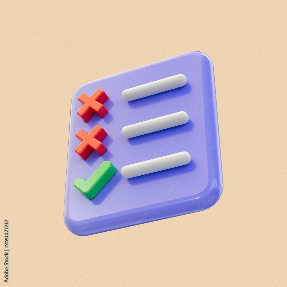 check cross list document icon 3d render concept for clipboard with ...