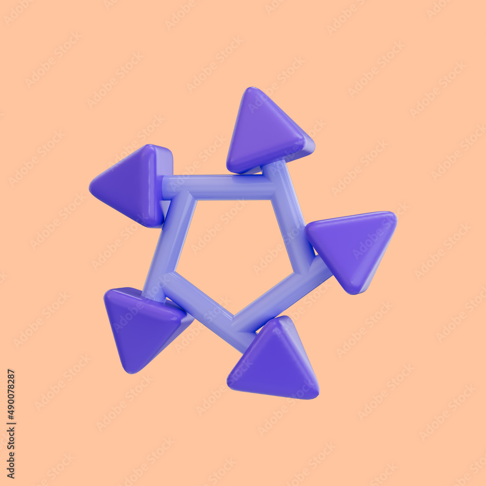 cartoon look 5 angle arrow icon 3d render concept for direction way and ...