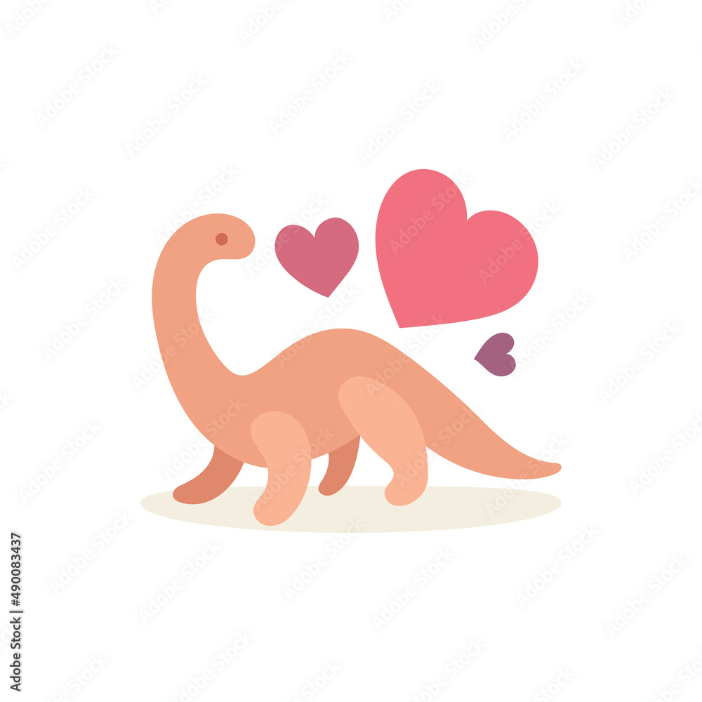 Dino in love. Cute dinosaur and hearts drawing illustration in cartoon ...
