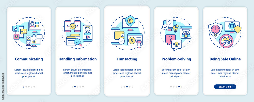 Digital skills onboarding mobile app screen. Computer systems ...