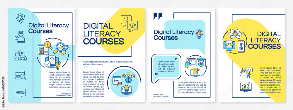 Digital literacy courses blue and yellow brochure template. Computer ...