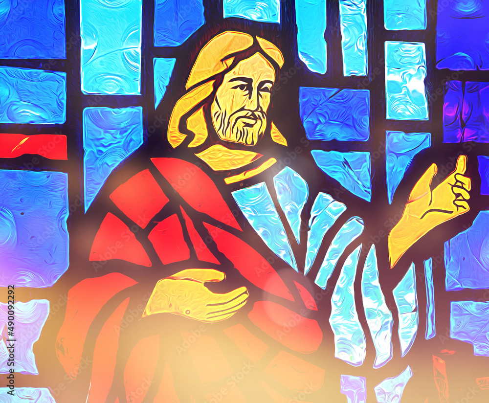 Jesus Christ image on a stained glass window in a church Stock Photo ...