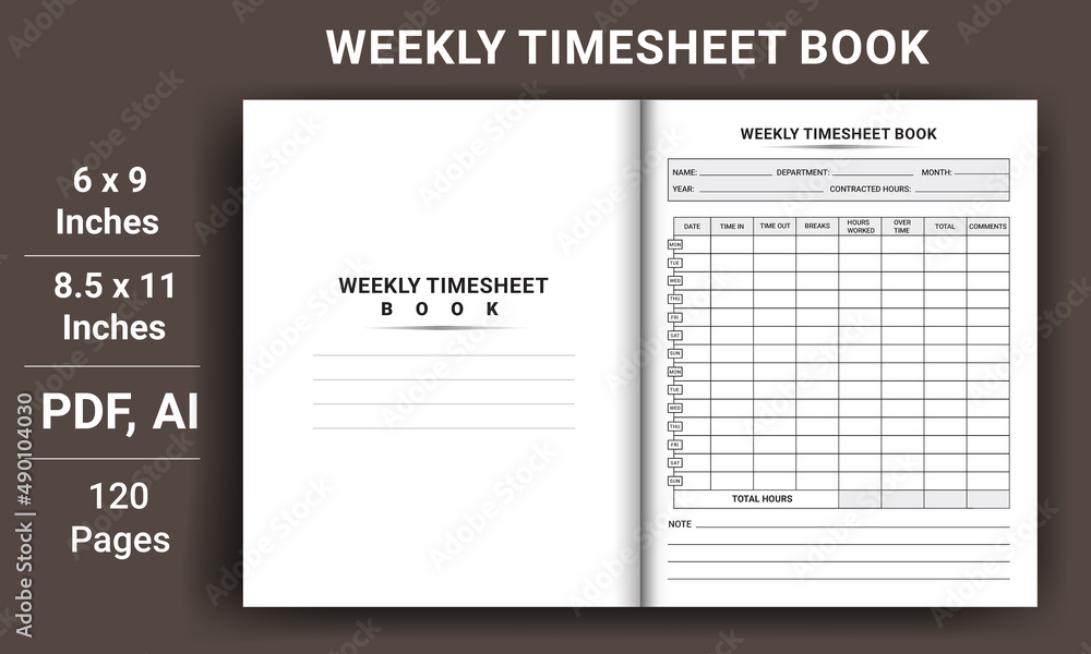 Weekly Timesheet Book, Planner Layout Template, Daily routine planner ...