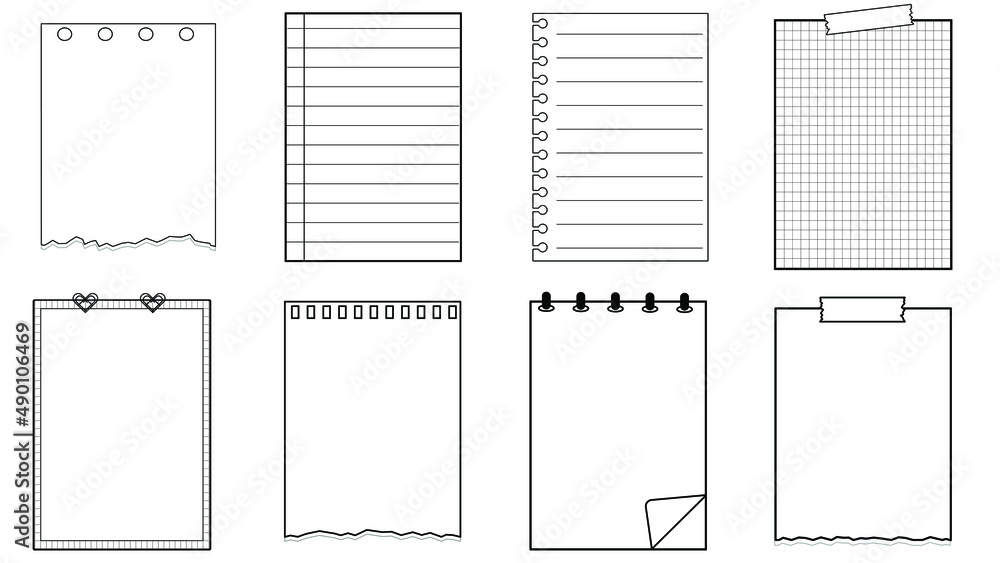 set of blank paper templates printable striped note, planner, journal ...