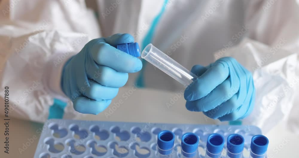 Process of coronavirus PCR antigen testing examination by nurse medic ...
