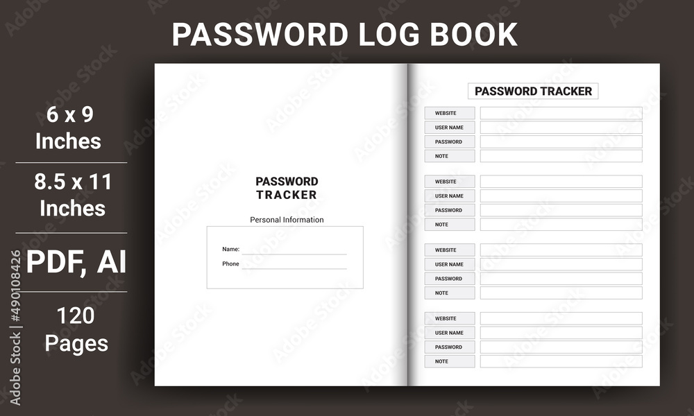 Password Log Book Template Set. Password Tracker Template. Password ...
