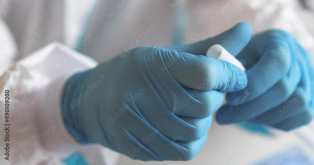 Process of coronavirus PCR antigen testing examination by nurse medic ...