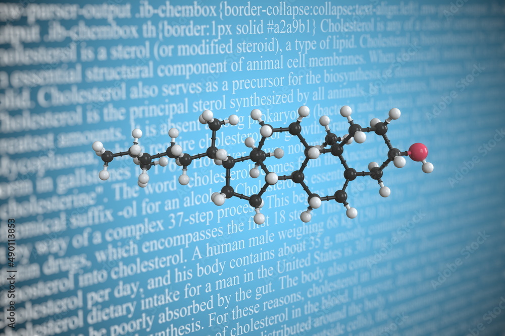Cholesterol scientific molecular model, 3D rendering Stock Illustration ...