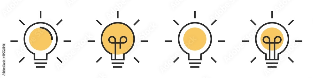 Light bulb icon collection. Lightbulb outline pictogram. Idea icons set ...
