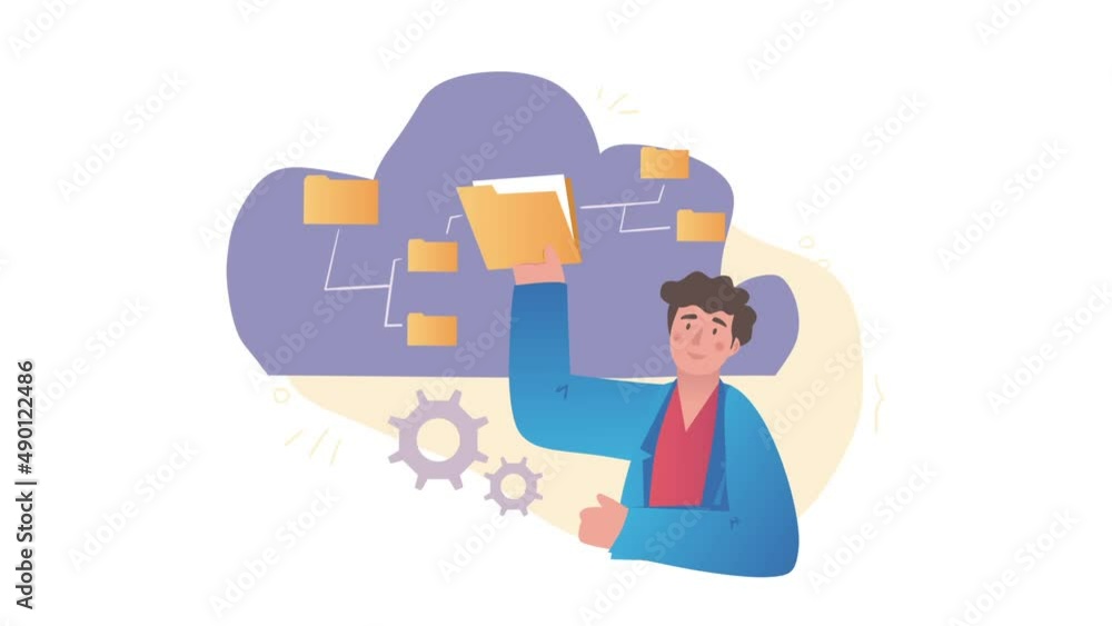 Vidéo Stock Cloud data storage video concept. Young moving man holds ...