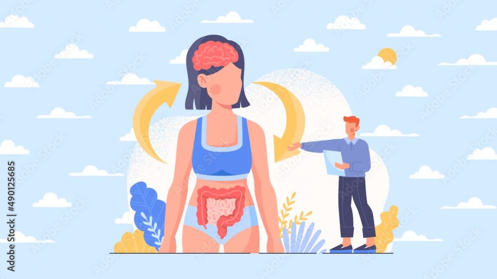 Digestive system regulation concept. Connection of brain with intestine ...