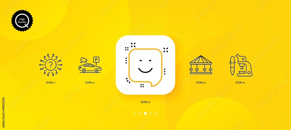 Smile, Parking security and Question mark minimal line icons. Yellow abstract background ...