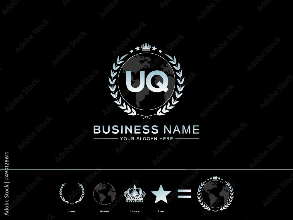 Vetor de Globe UQ Letter Logo, King Crown uq Letter design with ...