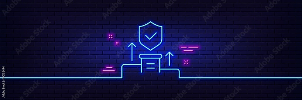 Neon light glow effect. Security agency line icon. Cyber defence sign ...