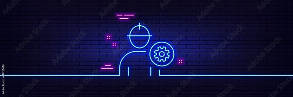 Neon light glow effect. Worker line icon. Engineer Profile with ...