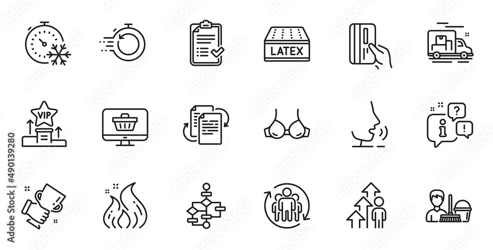 Outline set of Fast recovery, Teamwork and Freezing timer line icons for web application. Talk ...