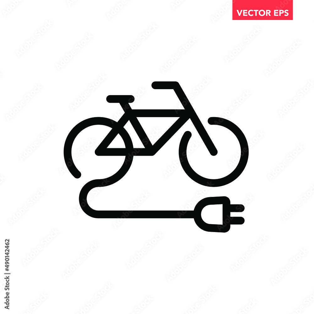 Black single electric bicycle line icon, simple ebike friendly flat ...