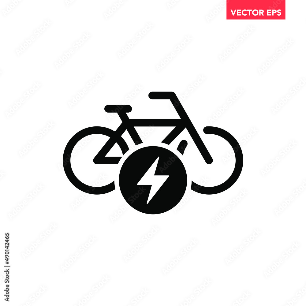 Black single ebike line icon, simple electric biking eco friendly flat ...