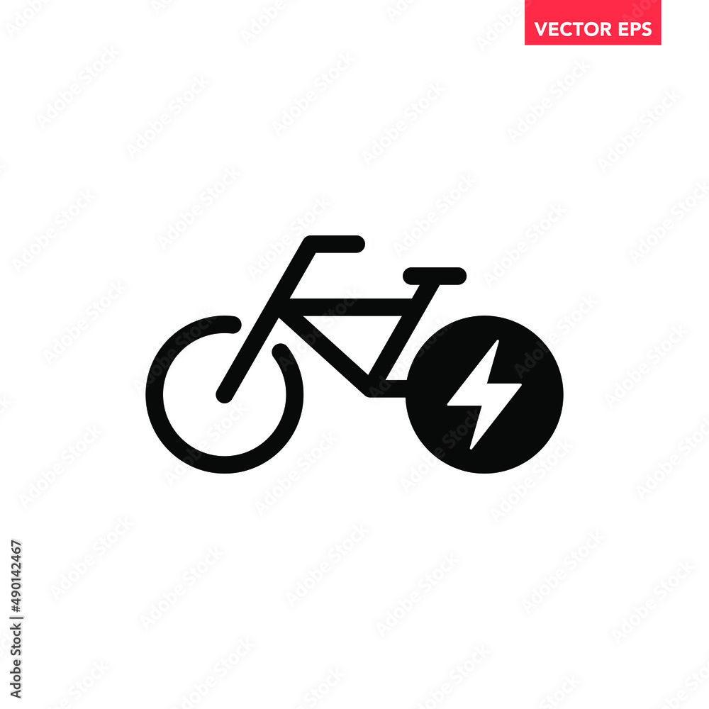 Black single ebike line icon, simple electric biking eco friendly flat ...
