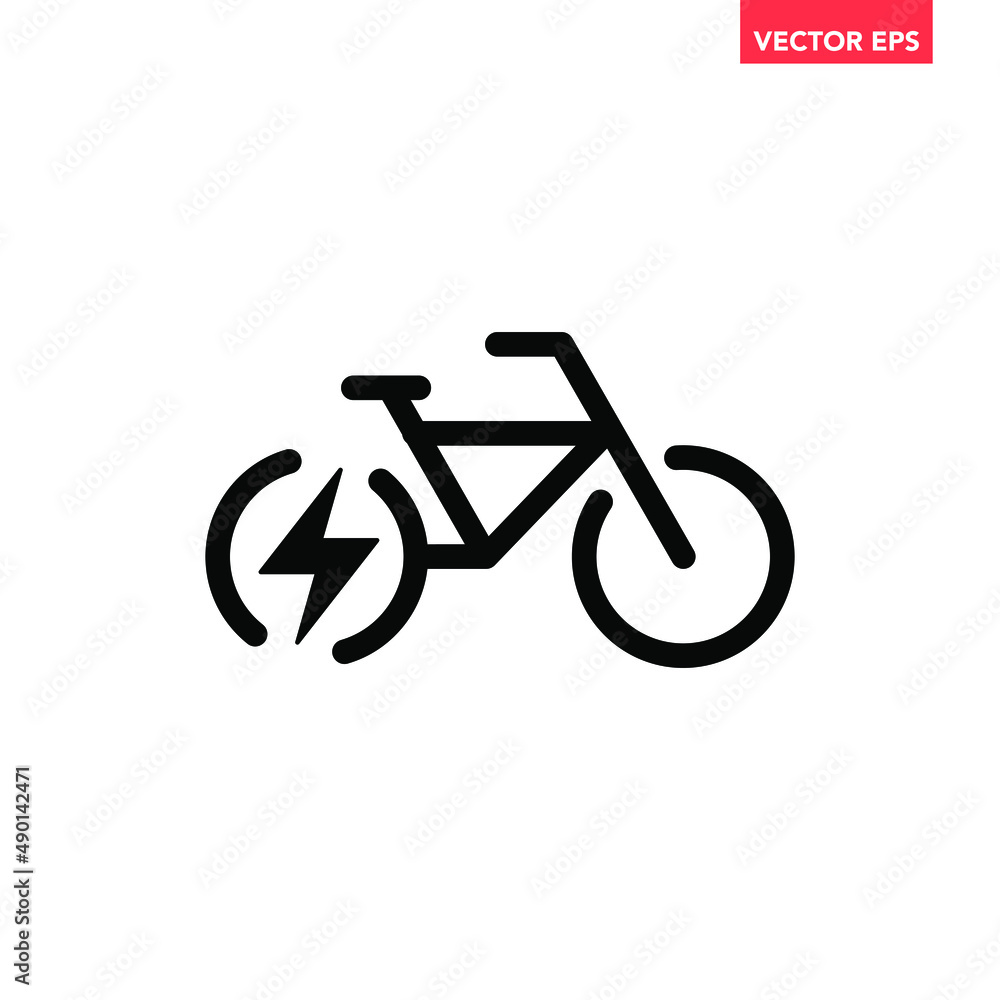 Black single ebike line icon, simple electric eco bike flat design ...