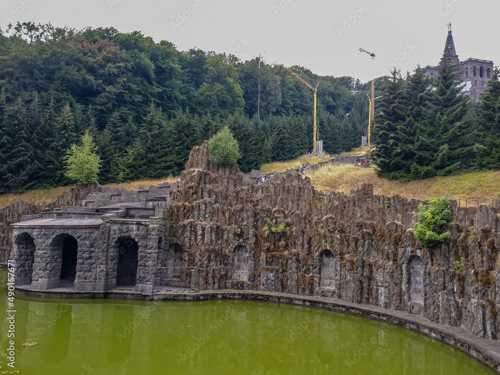 Hercules monument and end of cascades, Wilhelmshoehe Castle Park ...