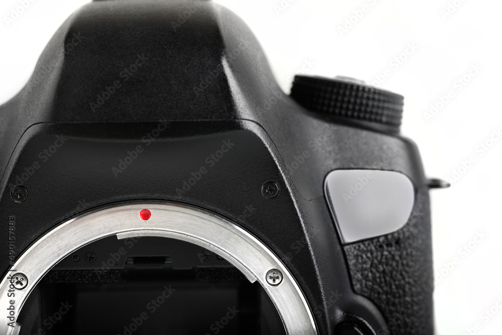 DSLR Digital Camera full frame sensor on white cement background. Stock ...