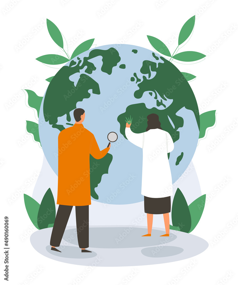 Eco friendly people with Earth globe abstract concept. Man and woman ...