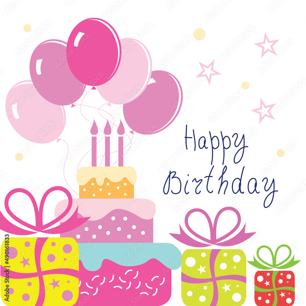 Happy Birthday. Festive cake. Poster for the holiday, celebration ...