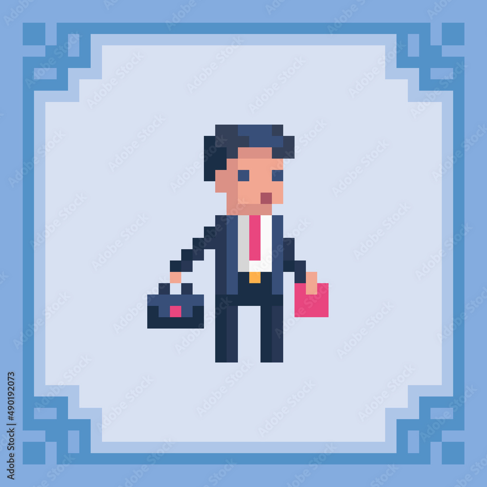 Office worker with a briefcase. Pixel art character. Vector ...