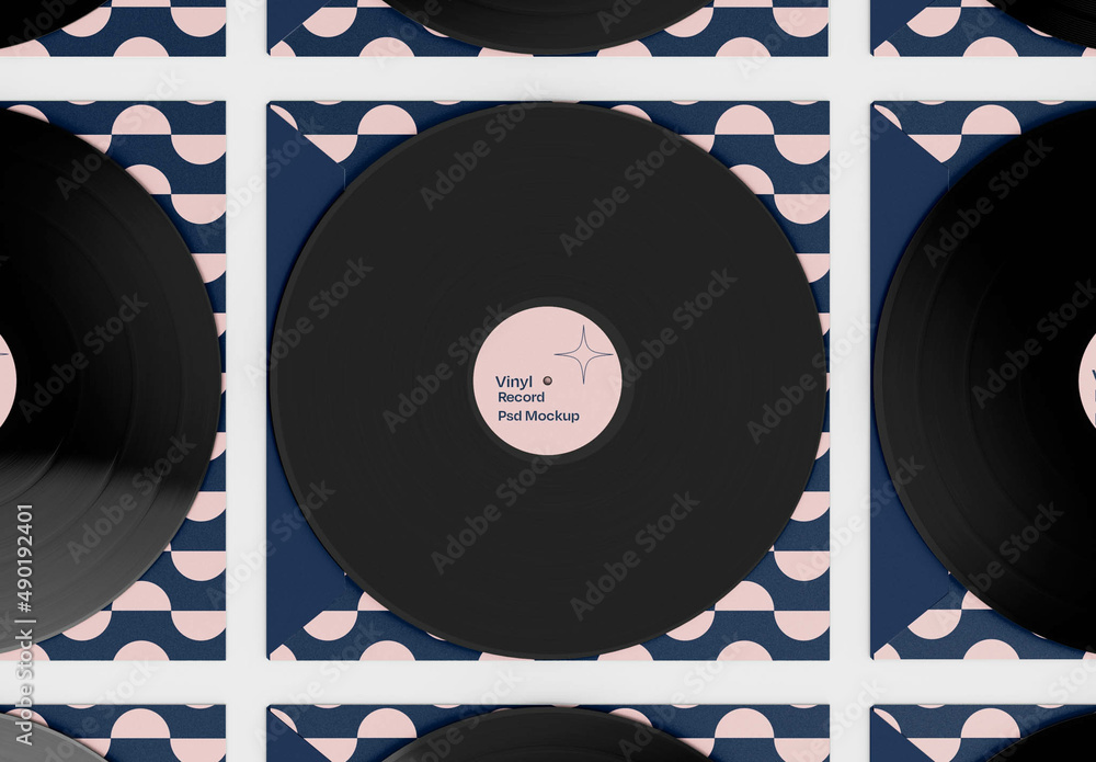 Top View of Set of Vinyls Mockup Stock Template | Adobe Stock