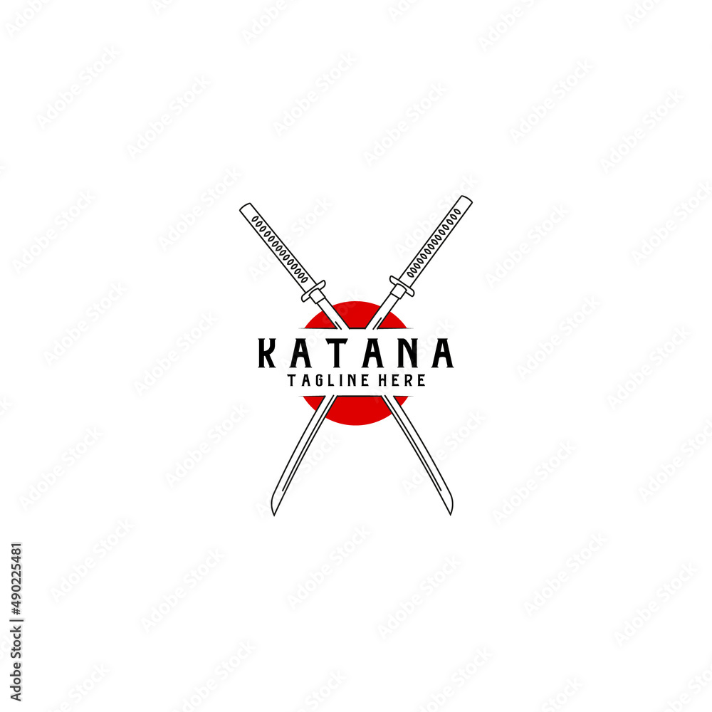 katana sword logo design line illustration art samurai traditional ...