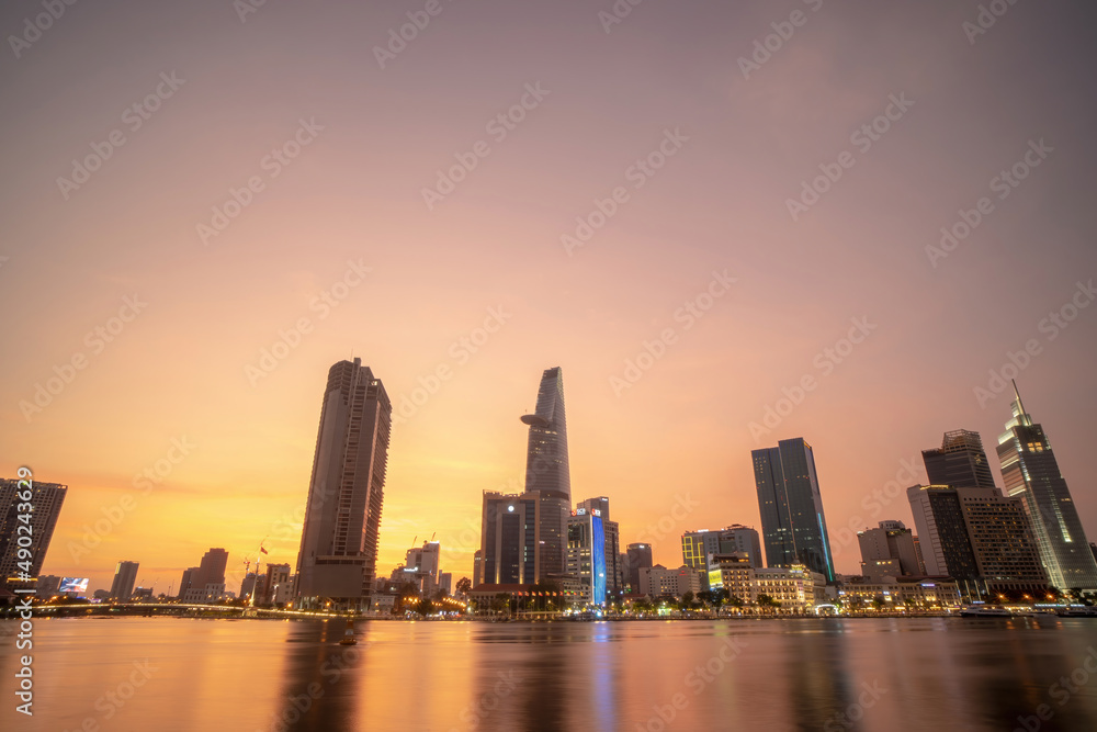 View of Bitexco Financial Tower building, buildings, roads, Thu Thiem ...