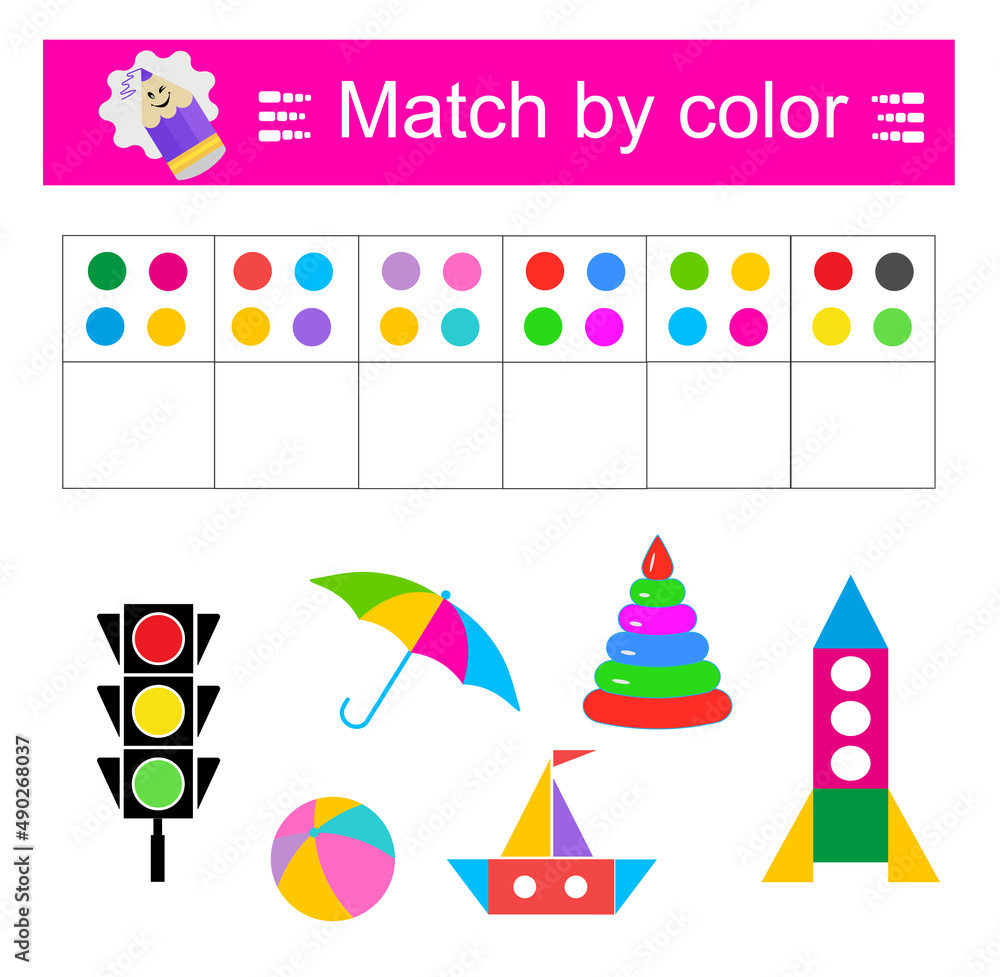Match by color. Attention tasks for children. Preschool worksheet ...