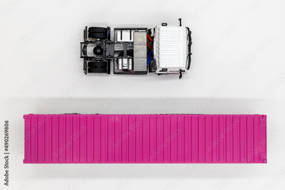 Semi trailer truck lorry container cargo vehicle on white background ...