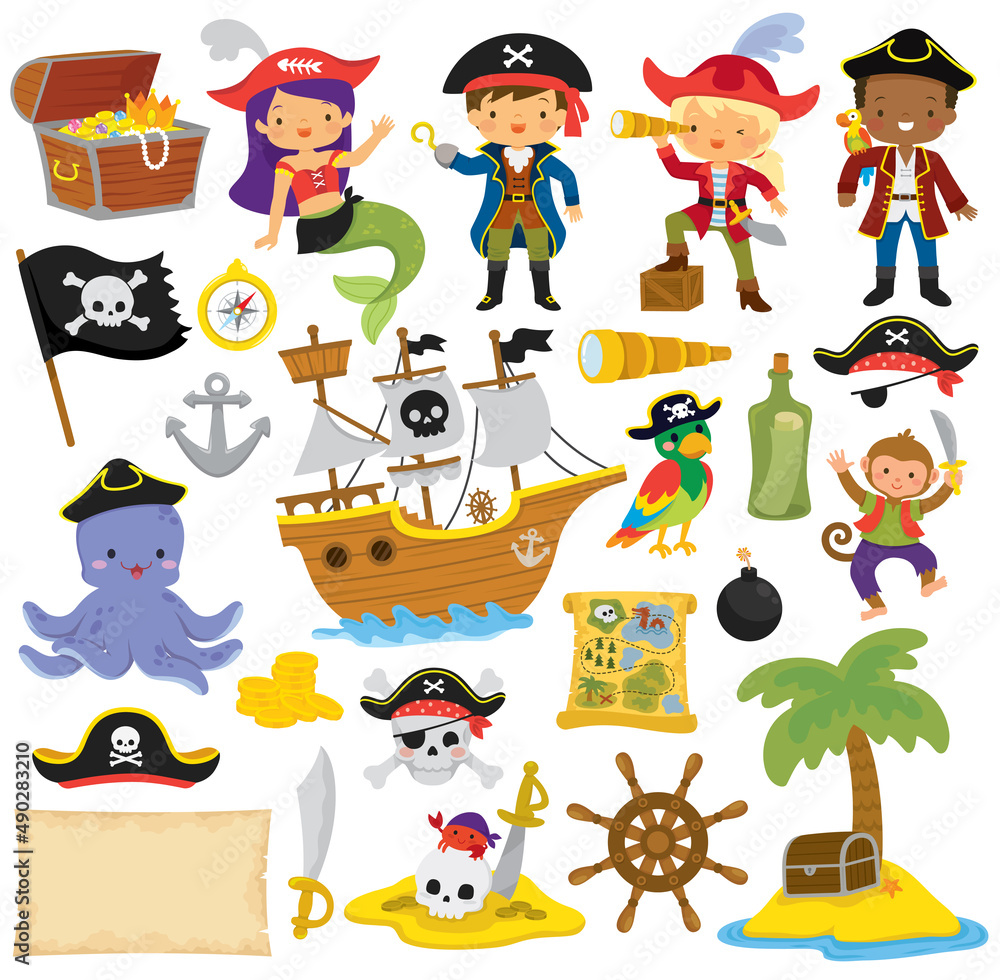 Pirates clipart set with pirate kids and various pirate items. Stock ... Pirates clipart set with pirate kids and various pirate items. Stock ...