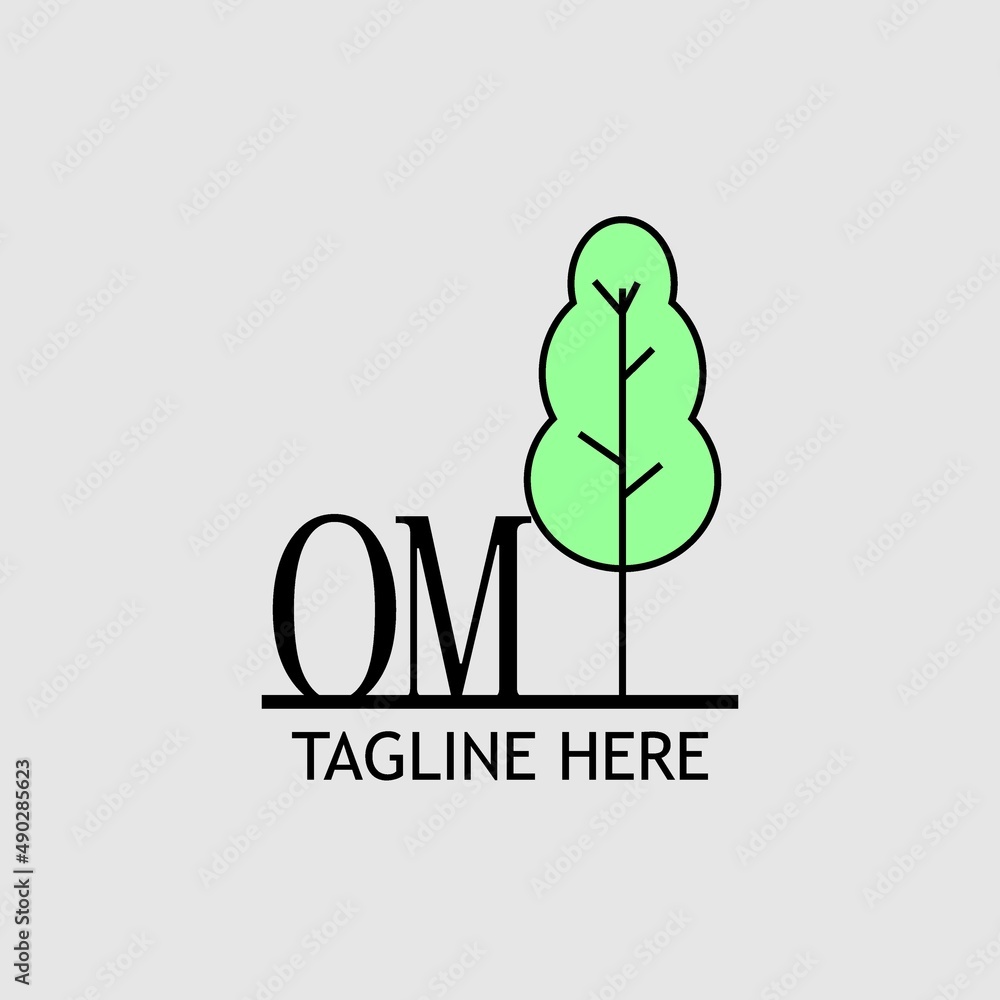 OM letter with green tree logo Stock Vector | Adobe Stock