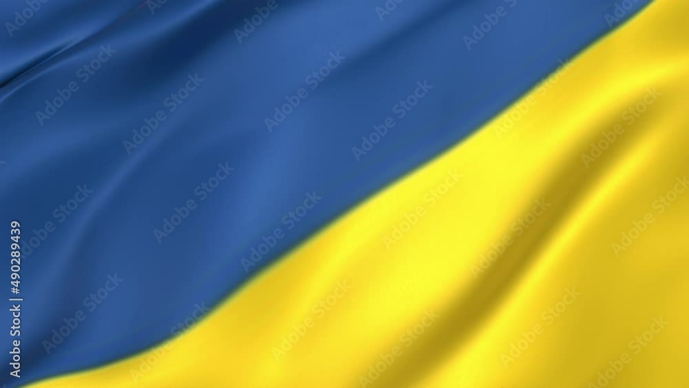 The Ukrainian flag flies diagonally. Blue and yellow official state ...